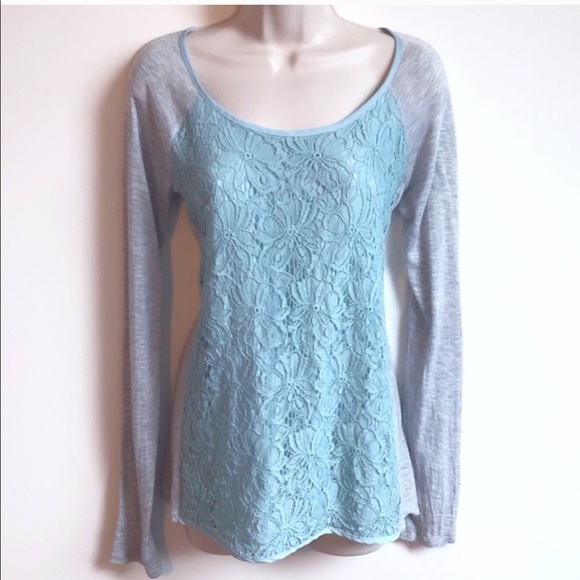 LC Lauren Conrad | Tops | Lc Lace Long Sleeve Blue Gray Top Blouse ...